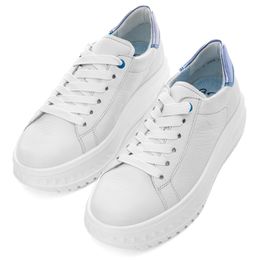Plateausneaker Ara "MONACO", Damen, Gr. 7 (40,5), blau (creme, hellblau), Glattleder, metallic, Schuhe Plateausneaker, Plateausneaker, Schn&uuml;rschuh im Metallic Look, H-Weite