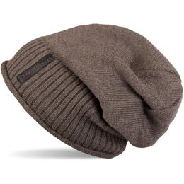 Strickm&uuml;tze styleBREAKER "Feinstrick Beanie mit Teddyfleece", Damen, taupe, 100% Viskose CV., Modisch, M&uuml;tzen Strickm&uuml;tze