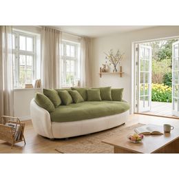 Big-Sofa COTTA "Aruba", olive, wei&szlig;, B:238cm H:79cm T:140cm, Luxus-Microfaser (100% Polyester); Microfaser-Feinstruktur (pflegeleichte Microfaser, mit feiner Struktur, 100% Polyester), Sofas, Big-Sofa, gem&uuml;tliches Megasofa in XXL in organischer Form mit vielen Kissen