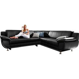 Ecksofa Trendmanufaktur "Rondo wahlweise mit Schlaffunktion, bequeme Armlehnen", schwarz, B:267cm H:85cm T:247cm, Microfaser PRIMABELLE (100% Polyester);Kunstleder SOFTLUX;Struktur (54% Polyacryl, 46% Polyester);NaturLEDER (echtes Rindsleder) in Sitz und R&uuml;cken, Korpus Kunstleder SOFTLUX, Sofas, Ecksofa, L-Form, wahlw.mit Federkern, F&uuml;&szlig;e chromfarben, Unser Dauertiefpreis