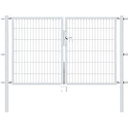 Zaundoppelt&uuml;r Alberts "Flexo", silber (silberfarben), B:200cm H:120cm, Stahl, Tore, Zaundoppelt&uuml;r, 200 cm Breite, in versch. H&ouml;hen