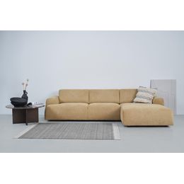 Ecksofa Home Affaire "Linkka, Breite 301 cm", gelb (mustard), B:301cm H:75cm T:163cm, 90% PES, 10% Nylon, Sofas, Ecksofa, L-Form, in einem weichen Chenille-Stoff, mit Wellenunterfederung