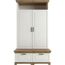 W&auml;scheschrank OTTO HOME "R&uuml;gen XXL&ndash; Landhaus-Charme mit maximalem Stauraum, zeitlos sch&ouml;n", wei&szlig; (wei&szlig;, honig), B:127cm H:216cm T:70cm, Massivholz, Schr&auml;nke, W&auml;scheschrank, Integrierte Sitzbank + Schubladen: Stauraum f&uuml;r Schlafzimmer+Diele
