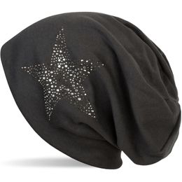 Beanie styleBREAKER "Beanie M&uuml;tze mit Strass Nieten Stern", Damen, grau (anthrazit), Obermaterial: 100% Viskose CV., Modisch, M&uuml;tzen Beanie
