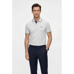 Poloshirt BOSS Green "Paul", Herren, Gr. L, grau (light, pastel grau053), Jersey, Obermaterial: 92% Baumwolle, 8% Elasthan, slim fit, hoch geschlossener Ausschnitt, eingesetzt B&uuml;ndchen kontrastfarben, Shirts Poloshirt, mit Polokragen