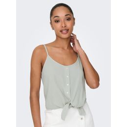 Tr&auml;gertop Only "ONLLECEY SL KNOT SINGLET NOOS WVN", Damen, Gr. S, cloud dancer stripes:w lilypad, Web, Obermaterial: 63% Polyester, 27% Viskose, 10% Nylon, gestreift, regular fit normal, Rundhals, Tops Tr&auml;gertop, Materialmix, regular fit