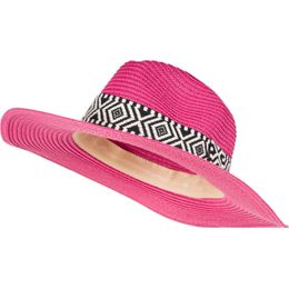 Sonnenhut styleBREAKER "Panama Strohhut Hutband Azteken Muster", Herren, magenta, Obermaterial: 100% Papierstroh PAS., Modisch, H&uuml;te Sonnenhut