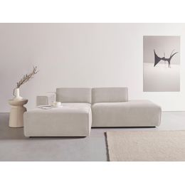 Ecksofa Home Affaire "Noord mit Kedernaht, Breite 227 cm, L-Form", beige (cream), B:227cm H:71cm T:161cm, 94% Polyester; 6% Nylon, Sofas, Ecksofa, Cord, Struktur, Webstoff, mit Wellenunterfederung, Massivholzrahmen