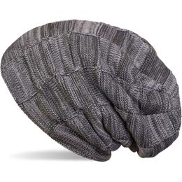 Strickm&uuml;tze styleBREAKER "Feinstrick Beanie mit Karo Strick", Damen, grau, 100% Viskose CV., Modisch, M&uuml;tzen Strickm&uuml;tze