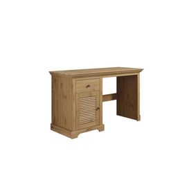 Schreibtisch OTTO HOME "Ayanna", beige (natur, natur, natur), B:130cm H:76cm T:50cm, Tische, Schreibtisch, Massivholz, mit Schublade und T&uuml;r, Lamellenfront, Breite 130 cm