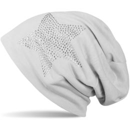 Beanie styleBREAKER "Leichte Beanie mit Strass Stern", Damen, grau (hellgrau), Obermaterial: 50% Viskose CV. 50% Baumwolle CO., Modisch, M&uuml;tzen Beanie