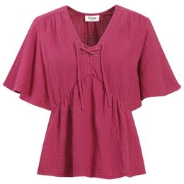 Gina Damen Musselin-Bluse mit Kordel-Ausschnitt