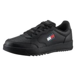 Tommy Hilfiger Sneaker TOMMY JEANS "TJM RETRO ESS", Herren, Gr. 41, schwarz, Leder, Lederimitat, unifarben, Schuhe Sneaker, mit TOMMY Markenlogo, Freizeitschuh, Halbschuh, Schn&uuml;rschuh