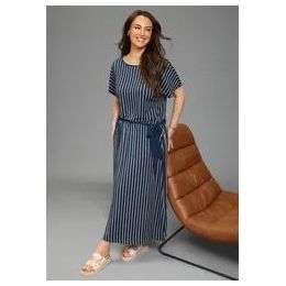 Maxikleid LAURA SCOTT CURVE, Damen, Gr. 46, N-Gr, navy, beige, Single Jersey, Obermaterial: 95% Viskose, 5% Elasthan, gestreift, figurumspielend kn&ouml;chellang, U-Boot-Ausschnitt, angeschnitten, Kleider Maxikleid, in modernem Streifen-Design
