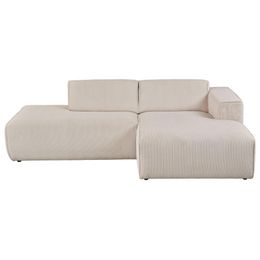 Ecksofa Home Affaire "Noord mit Kedernaht, Breite 227 cm, L-Form", beige (cream), B:227cm H:71cm T:161cm, 94% Polyester; 6% Nylon, Sofas, Ecksofa, Cord, Struktur, Webstoff, mit Wellenunterfederung, Massivholzrahmen