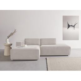 Ecksofa Home Affaire "Noord mit Kedernaht, Breite 227 cm, L-Form", beige (cream), B:227cm H:71cm T:161cm, 94% Polyester; 6% Nylon, Sofas, Ecksofa, Cord, Struktur, Webstoff, mit Wellenunterfederung, Massivholzrahmen
