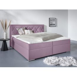 Boxbett Home Affaire "Alfie, wahlweise mit Bettkasten", rosa (rose), L:206cm, Bezug Bett: Samtvelours (100% Polyester), Bezug der Spiegelfl&auml;che Matratzendrell aus 100% Polyester. Topperbezug abnehmbar und waschbar bis 30&ordm; C, aus 100% Polyester, Komplettbetten, Boxspringbett, mit Stra&szlig;steinen im Kopfteil, H2, H3 und H4 w&auml;hlbar, Topseller