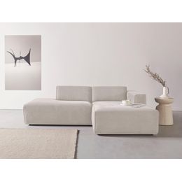 Ecksofa Home Affaire "Noord mit Kedernaht, Breite 227 cm, L-Form", beige (cream), B:227cm H:71cm T:161cm, 94% Polyester; 6% Nylon, Sofas, Ecksofa, Cord, Struktur, Webstoff, mit Wellenunterfederung, Massivholzrahmen