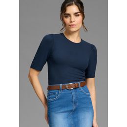 T-Shirt Laura Scott, Damen, Gr. 44/46, navy, Jersey, Obermaterial: 95% Viskose, 5% Elasthan, unifarben, figurbetont h&uuml;ftlang, Rundhals, Puff&auml;rmel, Shirts T-Shirt, mit Ballon-&Auml;rmel, Halbarm, figurnahe Passform
