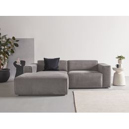 Ecksofa Home Affaire "Noord mit Kedernaht, Breite 234 cm, L-Form", grau, B:234cm H:71cm T:161cm, 94% Polyester; 6% Nylon, Sofas, Ecksofa, Cord, Struktur, Webstoff, mit Wellenunterfederung, Massivholzrahmen