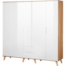 Kleiderschrank OTTO HOME "Lund Schlafzimmerschrankim skandinavischem Design", wei&szlig;, B:200cm H:203cm T:52cm, FSC-zertifizierter Holzwerkstoff, Schr&auml;nke, Kleiderschrank, Garderobenschrank mit Premium Innenausstattung, Breite 200cm hochglanz