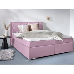 Boxbett Home Affaire "Alfie, wahlweise mit Bettkasten", rosa (rose), L:206cm, Bezug Bett: Samtvelours (100% Polyester), Bezug der Spiegelfl&auml;che Matratzendrell aus 100% Polyester. Topperbezug abnehmbar und waschbar bis 30&ordm; C, aus 100% Polyester, Komplettbetten, Boxspringbett, mit Stra&szlig;steinen im Kopfteil, H2, H3 und H4 w&auml;hlbar, Topseller