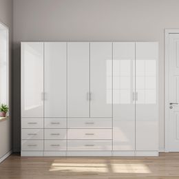 Kleiderschrank OTTO HOME "Trento Schlafzimmerschrank Garderobe hochglanz", wei&szlig;, B:240cm H:200cm T:52cm, FSC-zertifizierter Holzwerkstoff, Schr&auml;nke, Kleiderschrank, Schrank mit 6 T&uuml;ren und 9 Schubladen, h&ouml;chgl&auml;nzende Fronten, Topseller