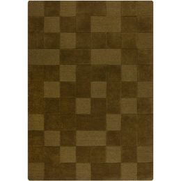 Teppich FLAIR RUGS "CHECKERBOARD", gr&uuml;n, B:160cm H:10mm L:230cm, Wolle, Teppiche, Teppich, Hoch-Tief-Effekt, Wohnzimmer, Schlafzimmer