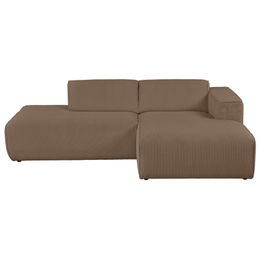 Ecksofa Home Affaire "Noord mit Kedernaht, Breite 227 cm, L-Form", braun, B:227cm H:71cm T:161cm, 94% Polyester; 6% Nylon, Sofas, Ecksofa, Cord, Struktur, Webstoff, mit Wellenunterfederung, Massivholzrahmen