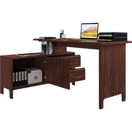 Schreibtisch OTTO HOME "Luven, aus Massivholz", braun (dunkelbraun), B:140cm H:76cm T:60cm, Tische, Schreibtisch, in 2 Breiten, variable Nutzung als Schreibtisch oder Eckschreibtisch