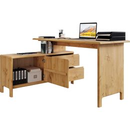 Schreibtisch OTTO HOME "Luven, aus Massivholz", beige (natur), B:140cm H:76cm T:60cm, Tische, Schreibtisch, in 2 Breiten, variable Nutzung als Schreibtisch oder Eckschreibtisch
