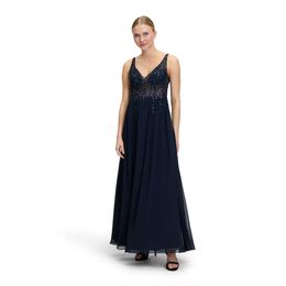 Abendkleid Vera Mont "Damen mit Stickerei", Damen, Gr. 42, Normalgr&ouml;&szlig;en, blau (night sky), Obermaterial: 100% Polyester; Futter: 100% Polyamid, ausgestellt lang, V-Ausschnitt, Kleider Abendkleid, Glitzersteine