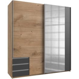 Schwebet&uuml;renschrank wimex "Emden moderner Kleiderschrank mit Spiegel und Schubladen", grau (plankeneiche nachbildung, graphit), B:180cm H:198cm T:64cm, Schr&auml;nke, Schwebet&uuml;renschrank, Schlafzimmer Schrank Garderobenschrank mit Schwebet&uuml;ren Topseller