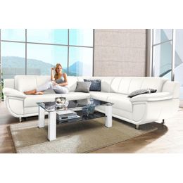 Ecksofa Trendmanufaktur "Rondo wahlweise mit Schlaffunktion, bequeme Armlehnen", wei&szlig; (schneewei&szlig;), B:267cm H:85cm T:247cm, Microfaser PRIMABELLE (100% Polyester);Kunstleder SOFTLUX;Struktur (54% Polyacryl, 46% Polyester);NaturLEDER (echtes Rindsleder) in Sitz und R&uuml;cken, Korpus Kunstleder SOFTLUX, Sofas, Ecksofa, L-Form, wahlw.mit Federkern, F&uuml;&szlig;e chromfarben, Unser Dauertiefpreis