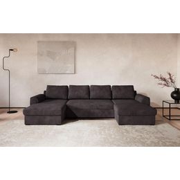 Wohnlandschaft COTTA "Drift U-Form Ottomane, Breite 327 cm", schwarz, B:327cm H:86cm T:187cm, 96% POLYESTER (PES) 4% POLYAMID(PA), Sofas, Wohnlandschaft, optional auch mit Schlaffunktion, Wellenunterfederung