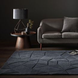Teppich FLAIR RUGS "SHARD", grau (anthrazit), B:120cm H:10mm L:170cm, Wolle, Teppiche, Teppich, Hoch-Tief Effekt, Handgearbeitet