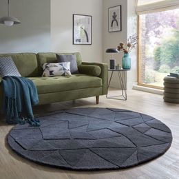 Teppich FLAIR RUGS "SHARD", grau (schiefergrau), B:160cm H:10mm L:160cm, Wolle, Teppiche, Teppich, Hoch-Tief Effekt, Handgearbeitet