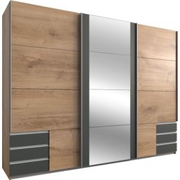 Schwebet&uuml;renschrank wimex "Emden moderner Kleiderschrank mit Spiegel und Schubladen", grau (plankeneiche nachbildung, graphit), B:270cm H:210cm T:64cm, Schr&auml;nke, Schwebet&uuml;renschrank, Schlafzimmer Schrank Garderobenschrank mit Schwebet&uuml;ren Topseller