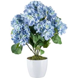 Kunstblume Creativ green "Hortensienbusch", wei&szlig; (blau), H:52cm &Oslash;:30cm, Polyester, Kunstpflanzen