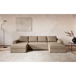Wohnlandschaft COTTA "Drift U-Form Ottomane, Breite 327 cm", toffee, B:327cm H:86cm T:187cm, 96% POLYESTER (PES) 4% POLYAMID(PA), Sofas, Wohnlandschaft, optional auch mit Schlaffunktion, Wellenunterfederung
