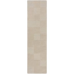 Teppich FLAIR RUGS "CHECKERBOARD", beige (natur), B:60cm H:10mm L:230cm, Wolle, Teppiche, Teppich, Hoch-Tief-Effekt, Wohnzimmer, Schlafzimmer