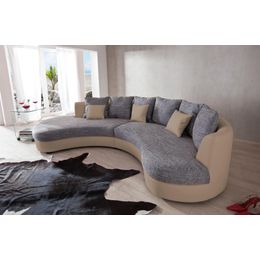 Ecksofa Home Affaire "Limoncello organische Formensprache, L-Form", grau (hellgrau, wei&szlig;, grau), B:287cm H:76cm T:160cm, 100% PU (Kunstleder)/90% Polyester, 10% Acrylic, Sofas, Ecksofa, ergonomische Form