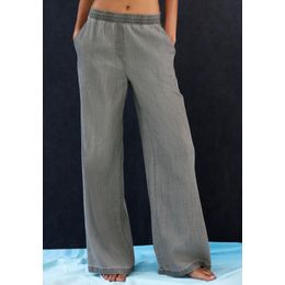 H.I.S. Schlupfhose H.I.S, Damen, Gr. 32/34, N-Gr, grau, Obermaterial: 65% Lyocell, 35% Baumwolle, unifarben, Basic, figurumspielend lang, Hosen Schlupfhose, weites Bein, in Denim Optik