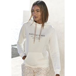 Hoodie Lascana, Damen, Gr. 32/34, beige, Sweatware, Obermaterial: 60% Baumwolle, 40% Polyester, bedruckt, unifarben, bequem h&uuml;ftlang, Raglan&auml;rmel B&uuml;ndchen, Sweatshirts Hoodie, mit K&auml;ngurutasche, Loungewear