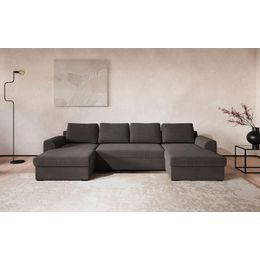 Wohnlandschaft COTTA "Drift U-Form Ottomane, Breite 327 cm", anthrazit, B:327cm H:86cm T:187cm, 96% POLYESTER (PES) 4% POLYAMID(PA), Sofas, Wohnlandschaft, optional auch mit Schlaffunktion, Wellenunterfederung