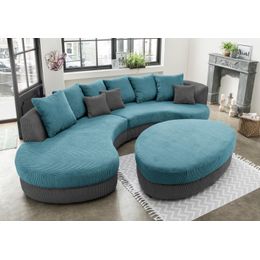 Ecksofa Home Affaire "Limoncello organische Formensprache, L-Form", grau (grau, petrol), B:287cm H:76cm T:160cm, 100% Polyester, Sofas, Ecksofa, ergonomische Form