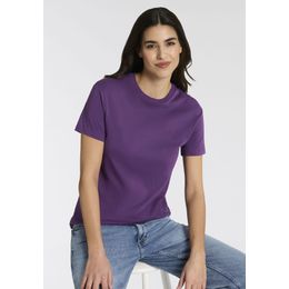 T-Shirt Replay, Damen, Gr. L, amethyst, Single Jersey, Obermaterial: 100% Baumwolle, unifarben, regular fit normal, Rundhals, abgesteppte Kante, Shirts T-Shirt, mit Rundhals, reine Baumwolle