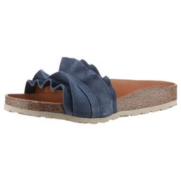 Pantolette VERBENAS "Rocio Roda", Damen, Gr. 37, blau (jeansblau), Veloursleder, unifarben, Schuhe Pantolette, Sommerschuh, Flat mit geschwungenen Laschenstoff
