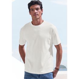T-Shirt John Devin "mit Struktur", Herren, Gr. L, wei&szlig; (sanftes wei&szlig;), Jersey, Obermaterial: 60% Baumwolle, 40% Polyester, unifarben, regular fit, Rundhals, abgesteppte Kante, Shirts T-Shirt, Rundhalsshirt mit Struktur aus Baumwoll-Mix