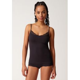 Unterhemd Skiny "Classicotton", Damen, Gr. 40, N-Gr, schwarz, Obermaterial: 94% Baumwolle, 6% Elasthan. Spitze: 85% Polyamid, 15% Elasthan, figurbetont, V-Ausschnitt,tiefer V-Ausschnitt, Unterhemden Unterhemd, bequem, weich, eng, Baumwollmix